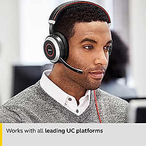 Jabra Evolve 80 UC Wired Stereo Over-Ear Headset – Unified Communications Optimised Headphones with Active Noise Cancellation – USB-C Cable and 3.5 mm Jack Connections – Black