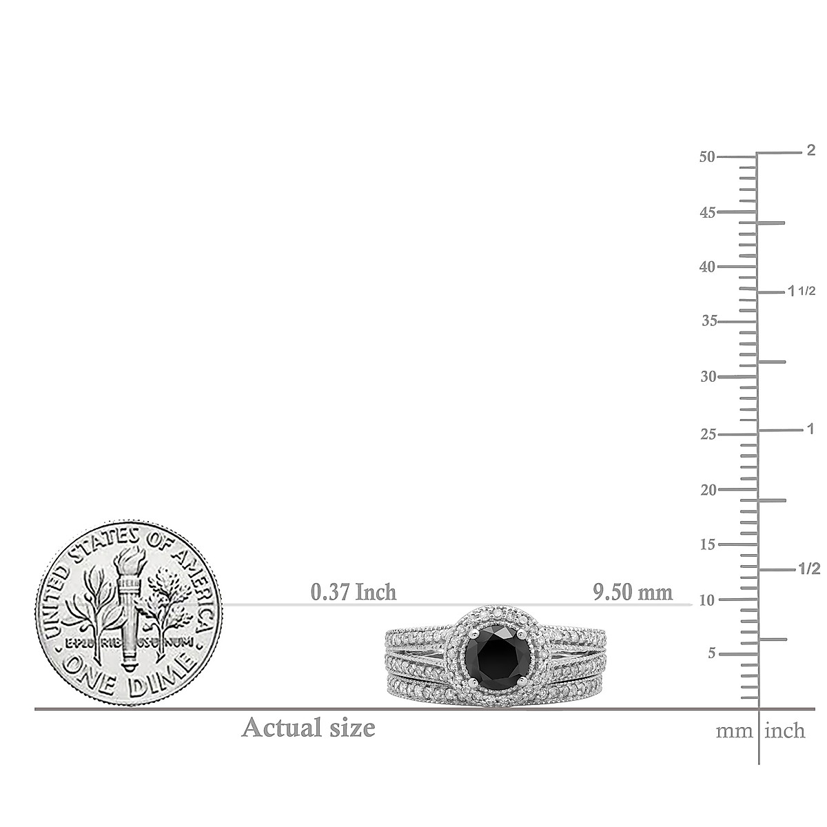 Dazzlingrock Collection 1.25 Carat (Ctw) Round Black & White Diamond Halo Split Shank Wedding Ring Set for Women in 14K White Gold, Size 8