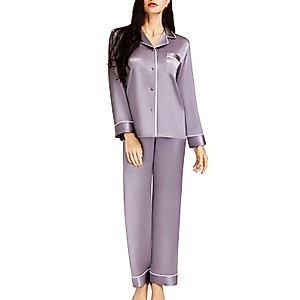Lonxu Womens Silk Satin Pajamas Set Gray S