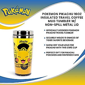 Pokemon Pikachu Travel Mug With Stainless Steel Lid, 16 Ounces