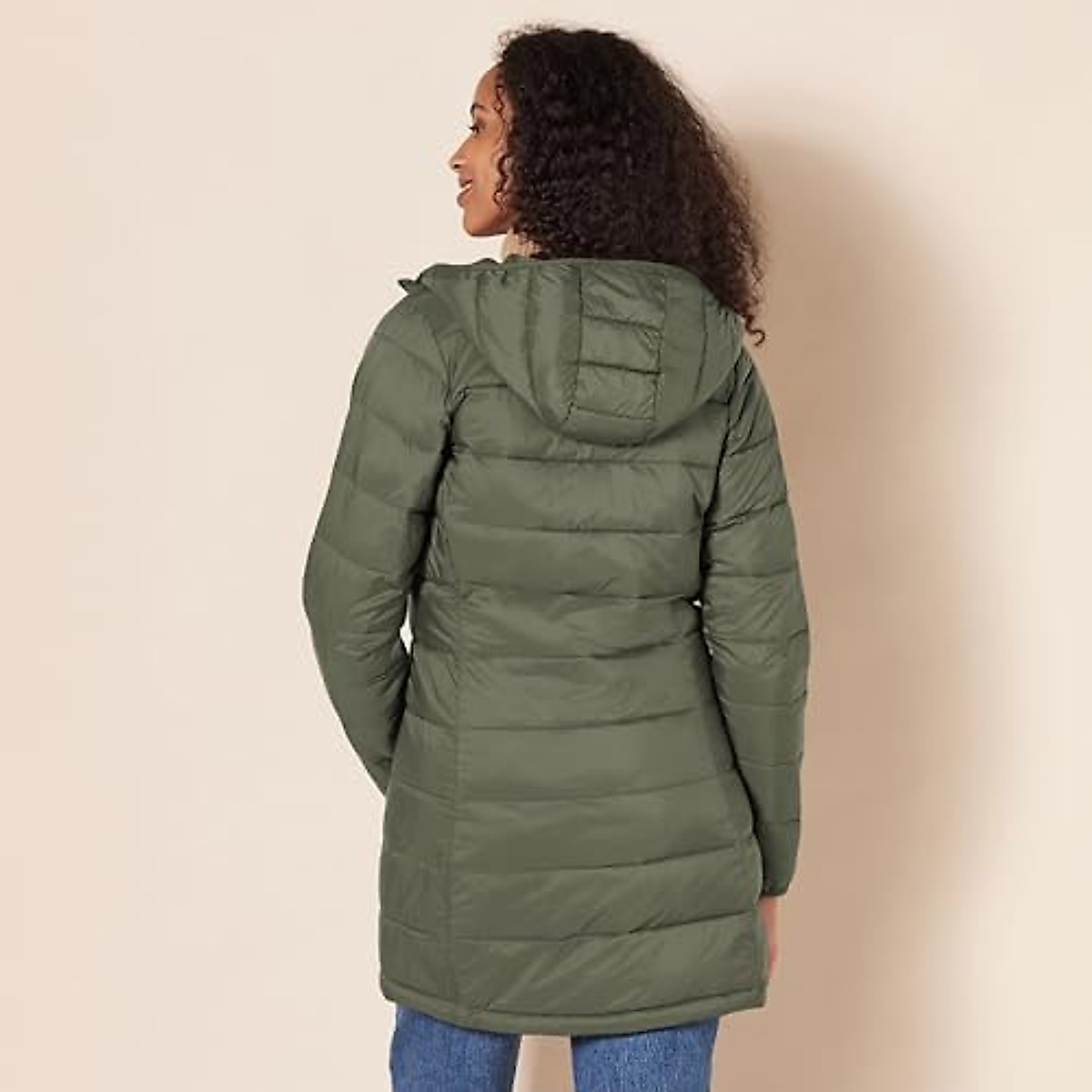 Amazon Essentials Women's Regular-Fit Lightweight Water-Resistant Packable Hooded Puffer Coat (Available in Plus Size), Dark Olive, Large