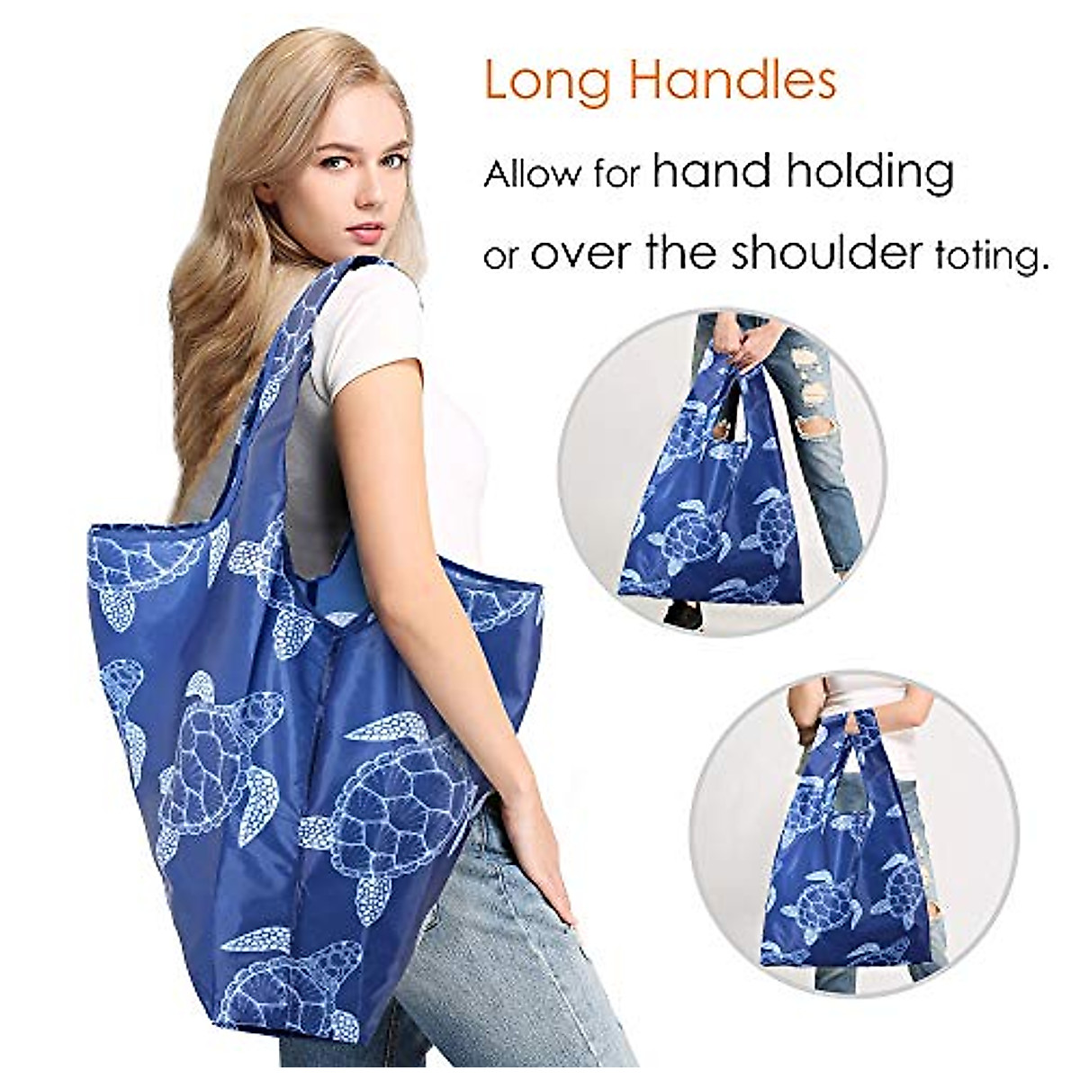 BeeGreen Reusable Grocery Bags Shopping Totes 12 Pack with Small bag Nylon Fabric Foldable Groceries Bags Bulk Cute Large 50lbs Heavy Duty Animial Bags Washable Dogs Hedgehog Cat Turtle Penguin