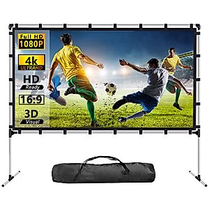 AZXRHWYGS Projector Screen with Stand 120 inch Outdoor Indoor Projector Screen 16:9 4K HD Portable Rear Front Projection Movie Screen with Carry Bag for Home Theater Backyard Movie Night