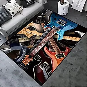 Magic Guitar Music Rug 4x6ft Rock Music Rug For Living Room Living Room Decoration Flannel Fluffy Bedroom Large Area Rug Indoor Retro Floor Rug Suitable for Living Room, Kitchen, Hallway, Etc.