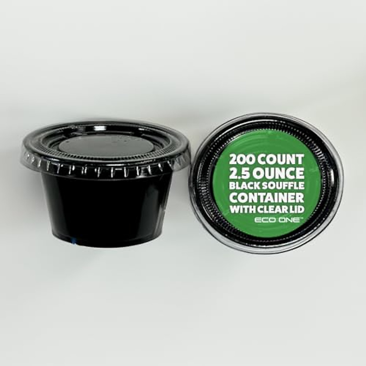 Eco One® 2.5oz Black PET Sauce Cup with Clear Lids - Leak-proof & Eco-friendly Condiment Containers for Takeout and Food Storage, 100 Count