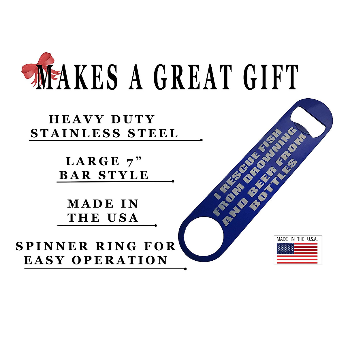 Funny Fishing Bottle Opener Heavy Duty Gift For Men Dad Father Husband Rescue Fish