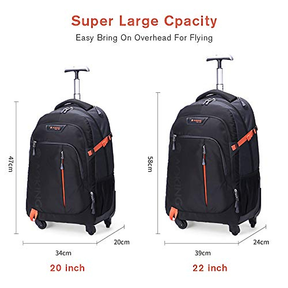 AOKING 20/22 ″ Water Resistant Rolling Wheeled Backpack Laptop Compartment Bag (22 inch, Purple)