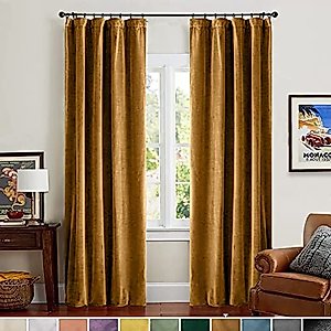 Lazzzy Velvet Blackout Curtains Brown Thermal Insulated Curtains 84 Room Darkening Window Drapes Super Soft Luxury Curtains for Living Room Bedroom Rod Pocket 2 Panels 84 Inch Long Gold Brown