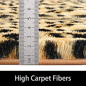 Amearea Fluffy Leopard Rug, Premium Cheetah Print Rugs, Soft Comfy Faux Fur Animal Print Carpet for Kids Room Bedroom, Living Room, Shaggy Teen Room Home Decor, Khaki 4x6 Feet