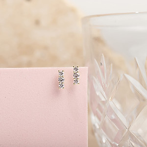 PAVOI 14K Gold Plated Sterling Silver Post Sparkling Elegance Cubic Zirconia Bar Earrings | Yellow Gold Earrings for Women