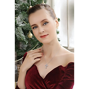 B. BRILLIANT Cross Necklace for Women | Sterling Silver Necklace Round-cut AAA Cubic Zirconia Big Large CZ Crosses for Women with Gift Box