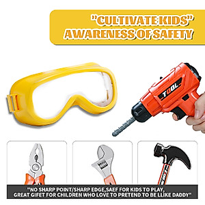 POFJOEQ Kids Tool Set – 34-Piece Kids Tool Set with Tool Box & Electronic Toy Drill - Pretend Play Toddler Toys - Inspire Imagination and Skill Development