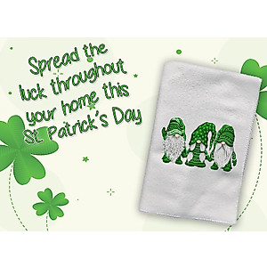St Patricks Day Kitchen Dish Tea Towel Decoration | Decorative Bathroom Hand Decor | Holiday Shamrock Gnomes Bath Towels | Spring Winter Green Home Decor | Saint Patrick's Day Paddy's Day Paddys