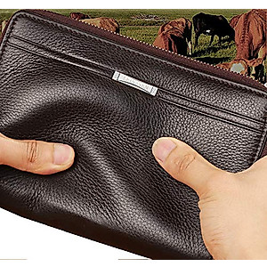 Black Sales Friday Deals Mens Long Leather Cellphone Clutch Wallet Purse for Men Large Travel Business Hand Bag Cell Phone Holster Card Holder Case Gift for Father Son Husband Boyfriend (Brown)