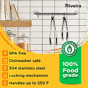 Riveira Tongs for Cooking with Silicone Tips | 9 and 12-Inch Pieces Set | Non-Stick Kitchen Grill Tongs | BBQ Grilling Tong | 550°F High Heat-Resistant Premium Silicone Tips | 304 Stainless Steel