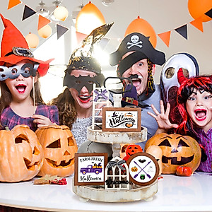 Bokon 30 Pcs Tiered Tray Decor Set for Christmas Winter Interchangeable Farmhouse Tiered Tray Decorations with Wood Frames Thanksgiving Halloween Fall Seasonal Wooden Sign for Holiday Table Home Decor