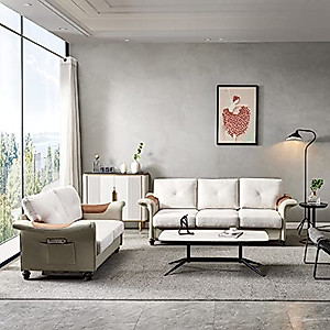 RUNWON Modern Living Room Sectional Furniture Set Include 2+3 Seat Sofa,Linen Fabric Faux Leather with Wood Leg, Beige