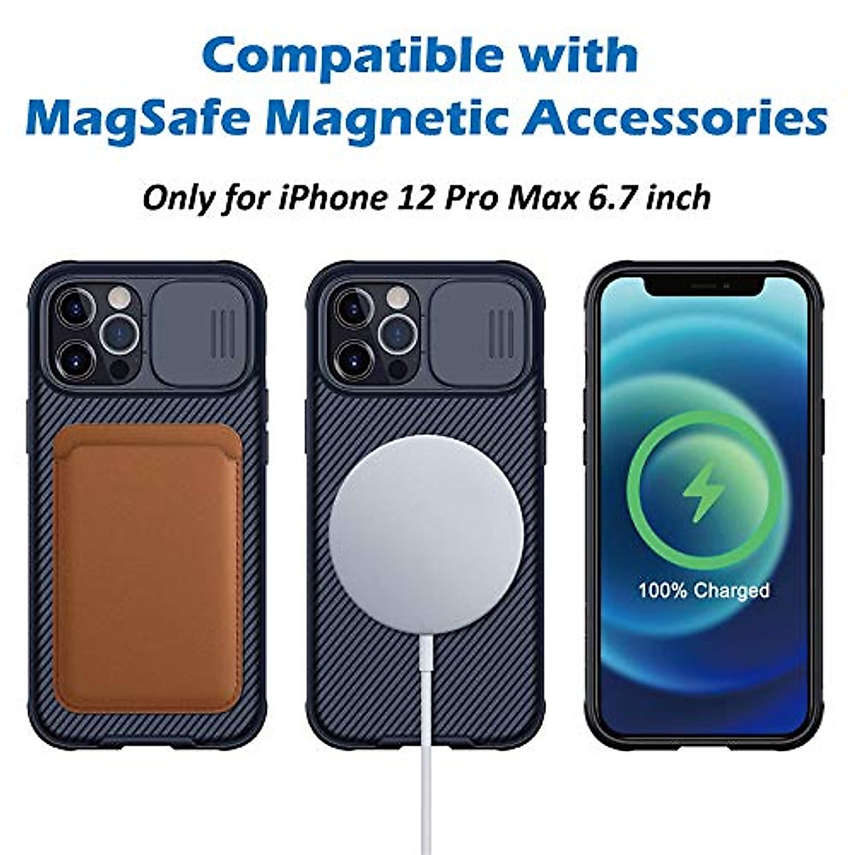 CloudValley Designed for iPhone 12 Pro Max Magnetic Case, 6.7 inch Camera Protection Case with Slide Lens Cover, Built-in Magnet Circle [Support Magsafe Charger] Slim Protective Case (Black)