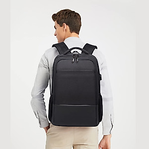 Seekvigor Laptop Backpack for Men, Business Computer Backpack with USB Charging Port, 28L Water Resistant College Backpack with Laptop Compartment for 15.6 Inch Notebook, Black