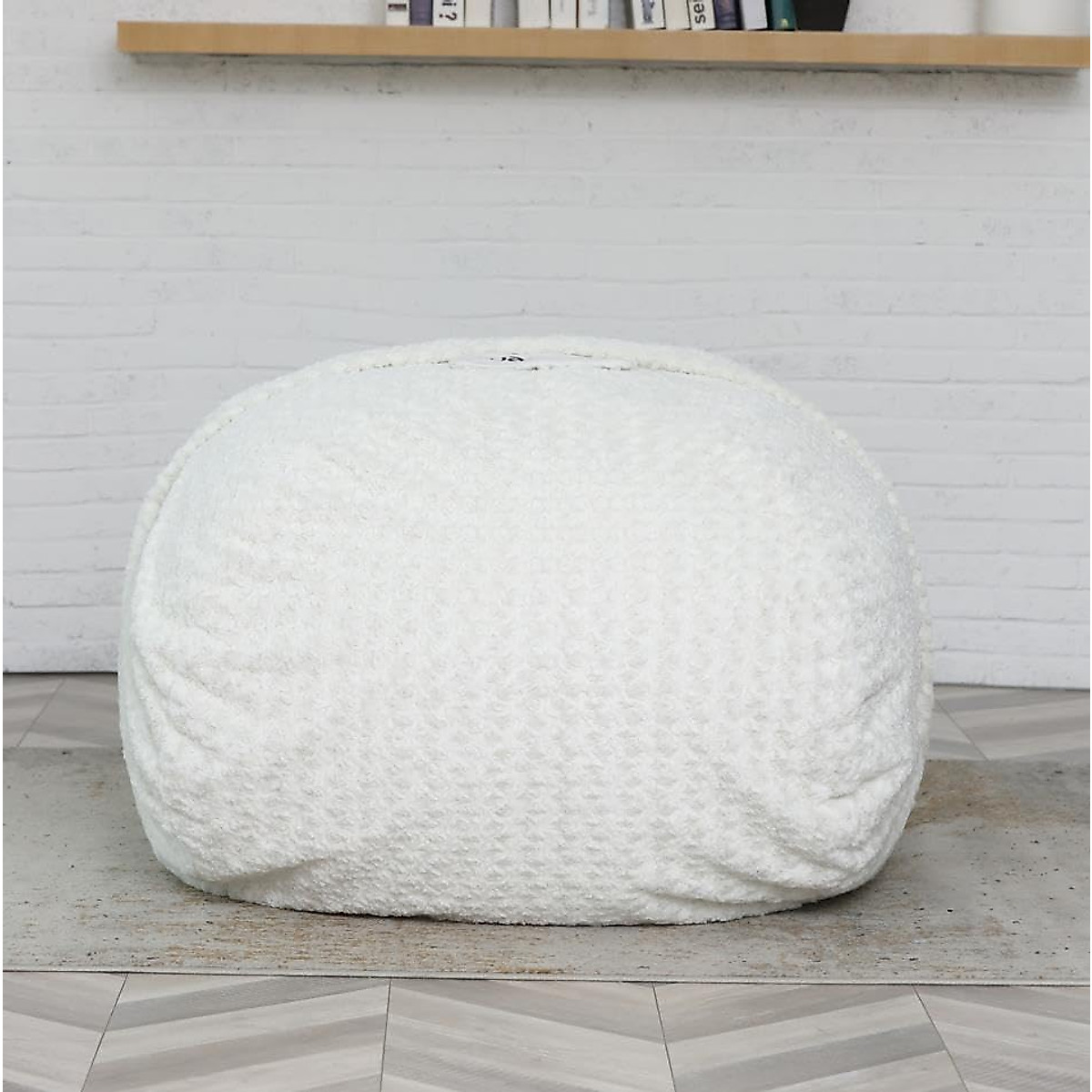 GVAPE 3ft Round Bean Bag Chair, White Casual Lazy Sofa, Filled with high Elastic Foam Sponge, Soft and Warm Artificial Fur, Single Fluffy Chair, Adult Entertainment for Bedroom and Living Room