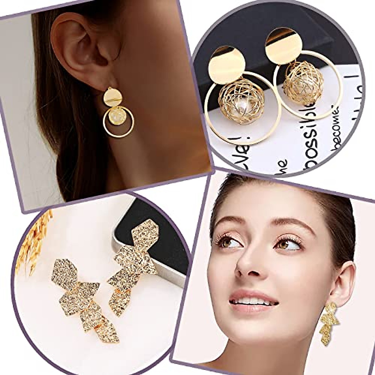 CASDAN 12 Pairs Gold Geometric Earrings Exaggerated Statement Earrings for Women Punk Stylish Sectored Twisted Ginkgo Leaf Earrings Jewerly Gift