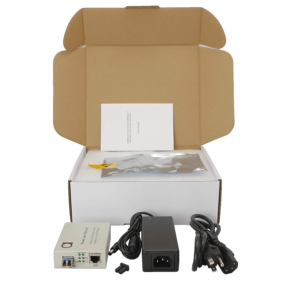 PoE Fiber Single Mode LC Gigabit Ethernet Media Converter - Supplies IEEE 802.3 PoE & PoE+ PSE Power & Extends Distance Over Fiber up 20km (12.42 Miles) - 10/100/1000 Autosensing UTP LAN Port
