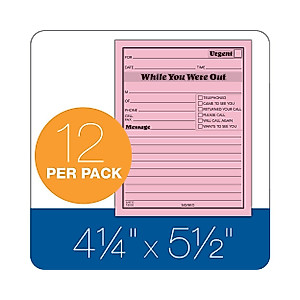 TOPS While You Were Out One-Sided Note Pads, 4.25 x 5.5 Inches, Pink, 50 Sheets per Pad, 12 Pads per Pack (3002P)