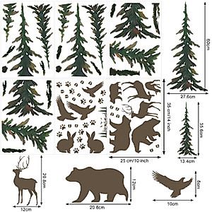 62 Pieces Forest Wall Decal Wild Animal Nursery Wall Decals Woodland Vinyl Wall Decals Forest Wallpaper Pine Tree Forest Decor Forest Animal Bear Deer Wall Sticker for Christmas Kids DIY Bedroom
