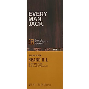 Every Man Jack Sandalwood Scent Hydrating Beard Oil, Paraben Free, Natural, 1.0 Fluid Ounce (Pack of 1)