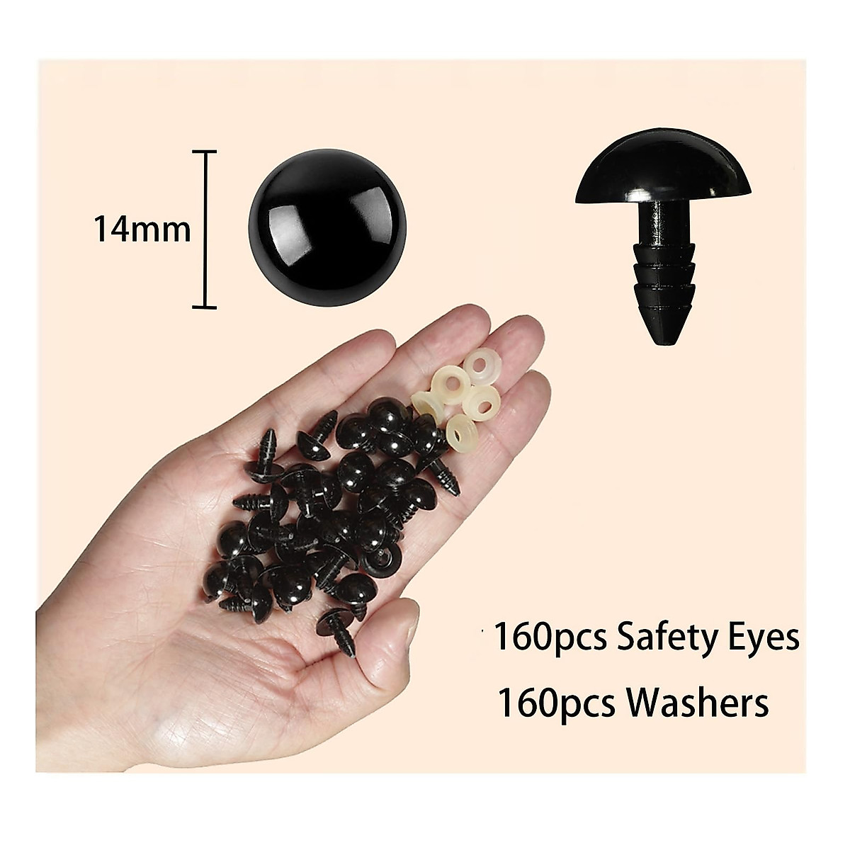 Zhbrchz 320pcs 14mm Black Plastic Safety Eyes Crafts Safety Eyes with Washers for Amigurumi Crochet Bears Stuffed Animals Doll Making