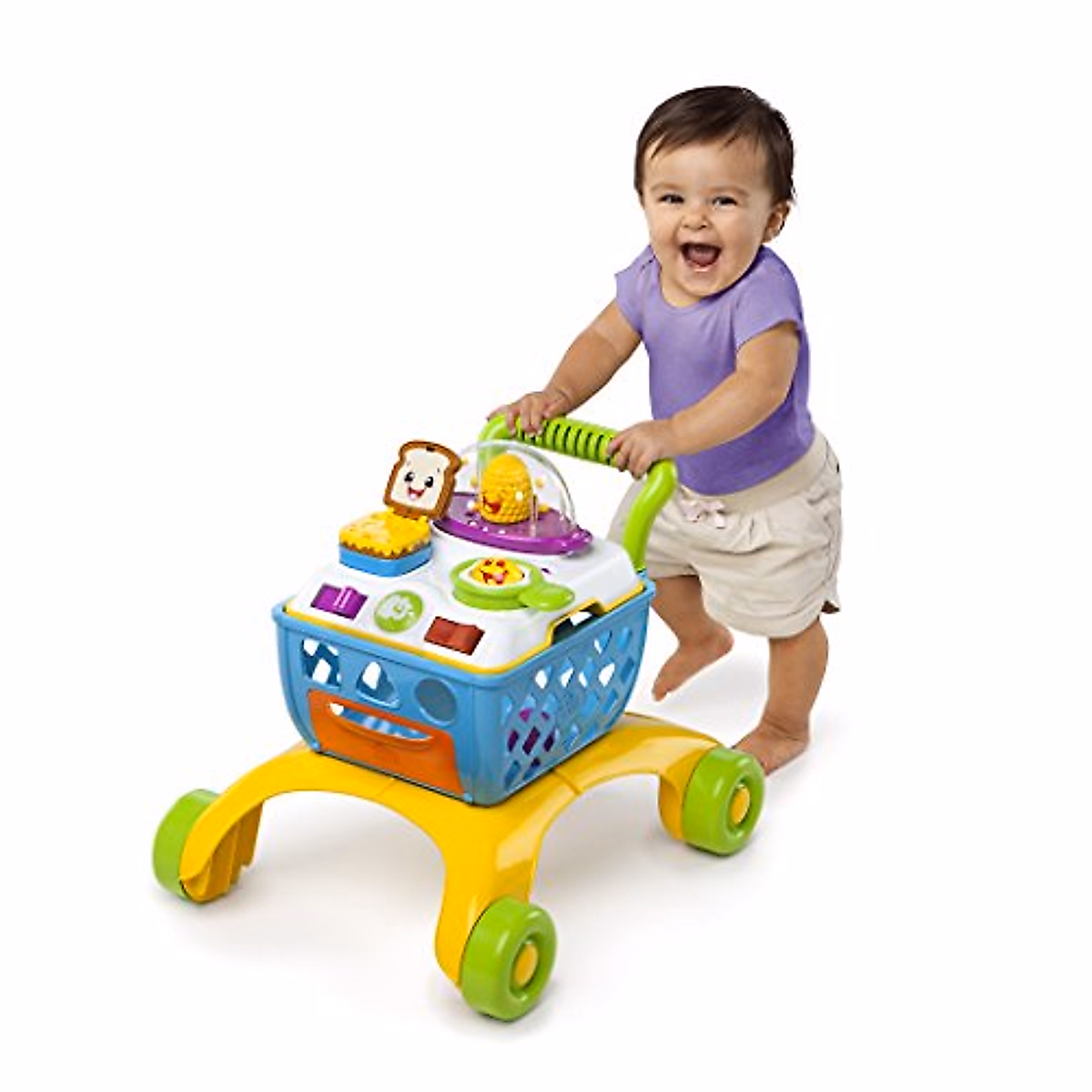 Bright Starts Giggling Gourmet 4-in-1 Shop ‘n Cook Walker Shopping Cart Push-Toy, Ages 6 months +