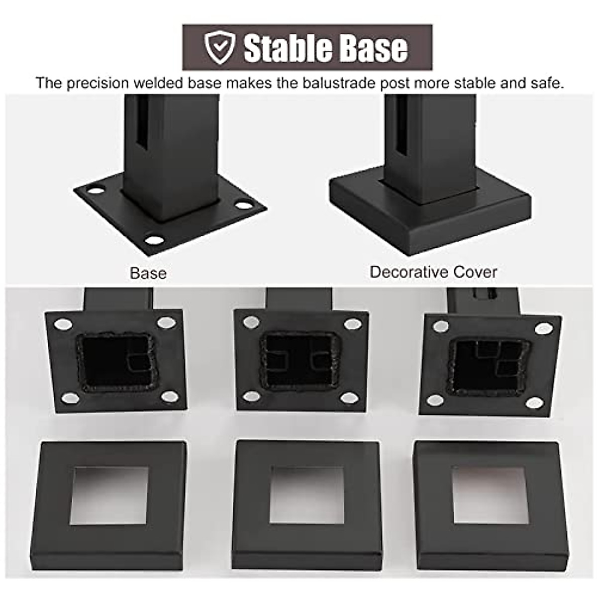 ZIMGOD Metal Glass Railing Post Kit, Black Glass Balustrade System ...