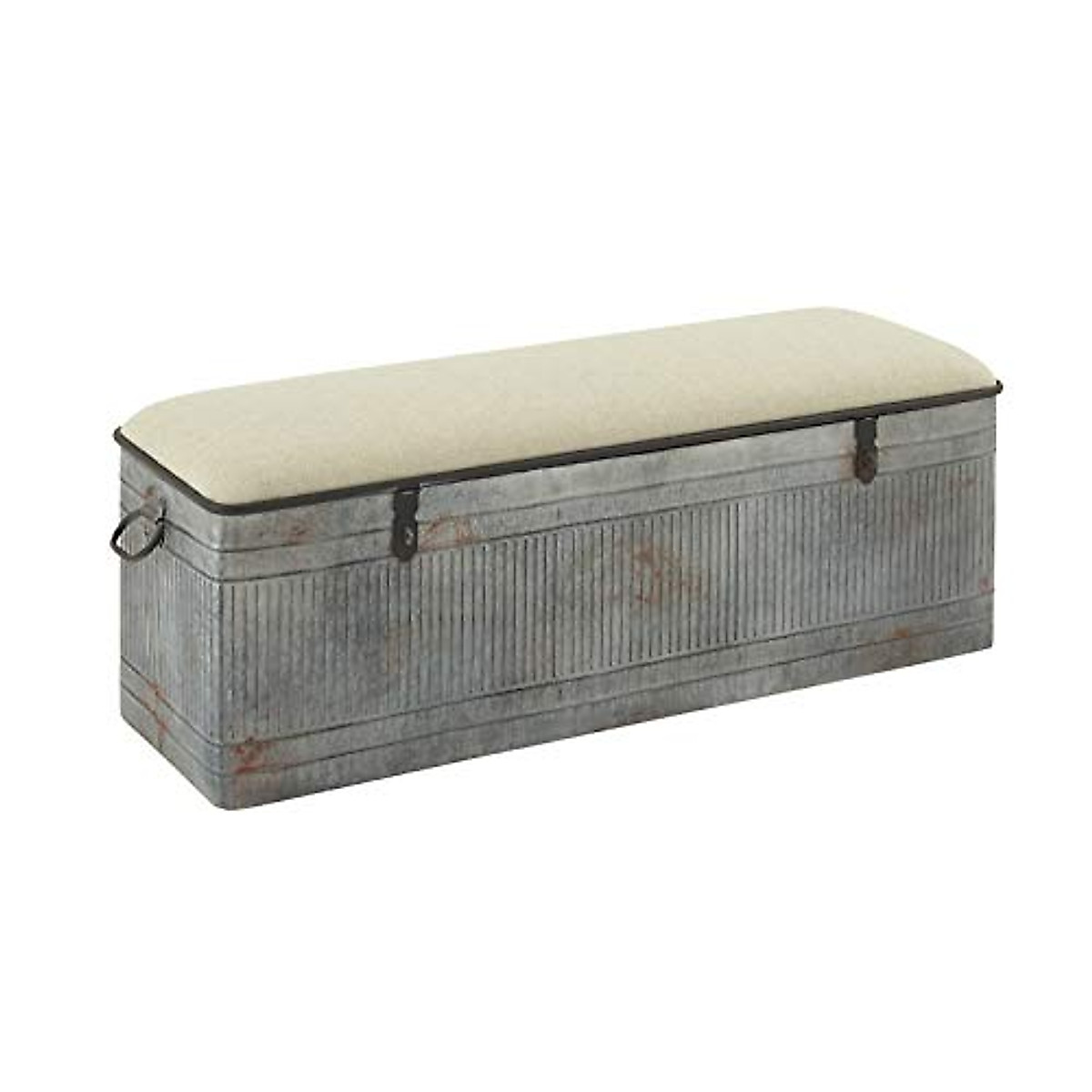 Deco 79 Metal Room Storage Bench Galvanized Entryway Bench with Cream Burlap Top, Bench 50" x 16" x 18", Gray