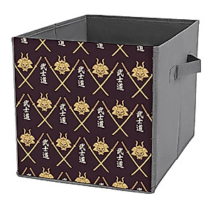 Japan Samurai Canvas Collapsible Storage Bins Cube Organizer Baskets with Handles for Home Office Car