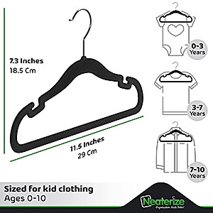 Clothes Baby Hangers for Closets - Unique Notches for Non Slip. Heavy-Duty Velvet Kids & Toddler Hangers for Closet | Ultra Thin Design for Space Saving. Ganchos De Ropa para Bebe (40 Pack Black)