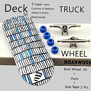 NOAHWOOD PRO Fingerboards Finger Skateboards(NW11s Kickflip Deck 97mmx34mm 5-Layer Colour Maple Wooden Handmade)+((Update 34.5mm ARK-i Trucks)+(NW iii Logo Handmade Wheels) (Noahwood vii)
