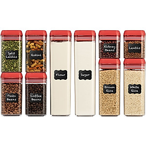 Airtight Food Storage Containers For Kitchen Organization 10 Pc - Food Canisters with Durable Lids, Labels & Marker - BPA Free For Pantry Organization & Storage: Cereal, Flour & Sugar Containers