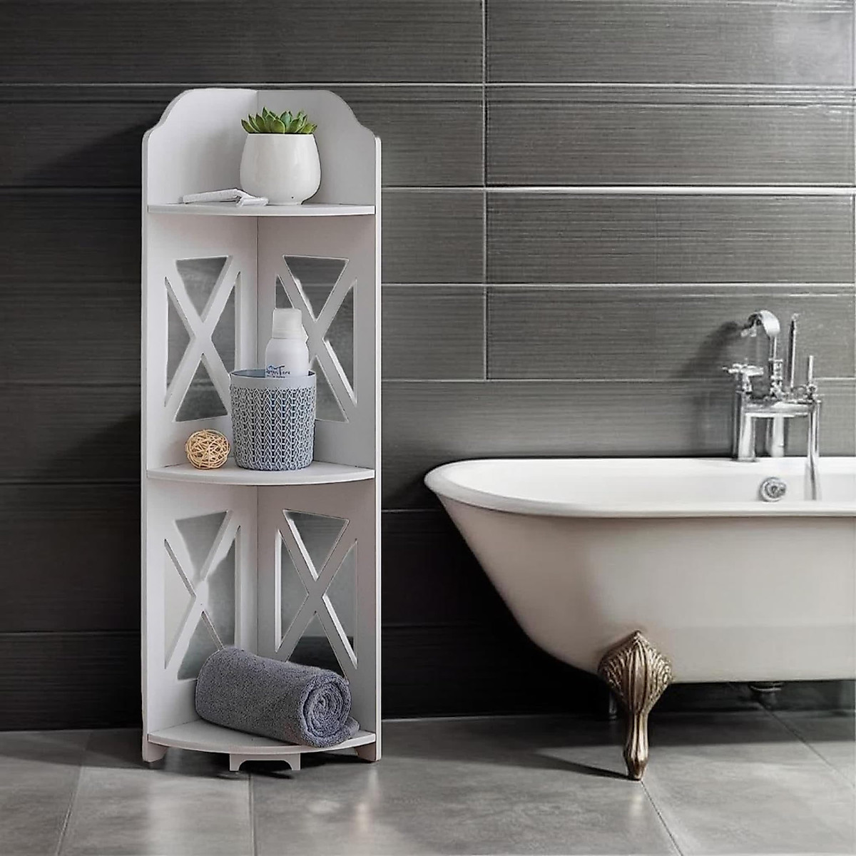 KOAJ Corner Shelf Stand: Versatile Storage Organizer Ideal for Bathrooms, Perfect for Small Spaces. Waterproof Stand, Multi-Functional as Toilet Paper Holder. Elegant White Design