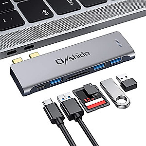 USB C HUB 6 in 2 Type C Docking Station with Thunderbolt 3 Port, 3 USB 3.0, SD TF Card Reader, Onshida USB C Adapter Compatible with MacBook Pro Air 2020/2019/2018/2017/2016(6 in 2)