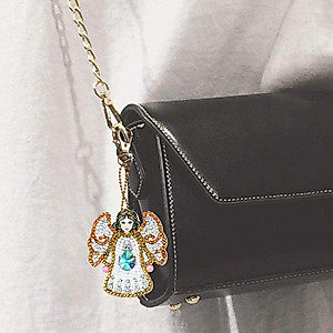 LUSandy 5pcs DIY 5D Angel Diamond Painting Keychain Kits Full Drill Special Shape Crystal Angel Diamond Art Key Chain Key Ring Set for Adults Backpack Purse Handbag Charms