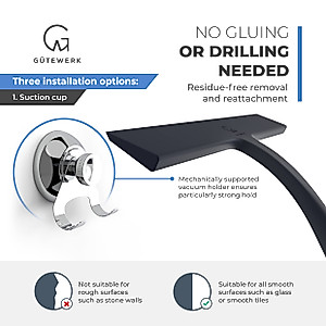 GÜTEWERK Shower Squeegee for Glass Doors, Squeegee for Shower Glass Door, Rubber Shower Squeegee for Shower Doors, Shower Door Squeegee for Window Cleaning, Shower Glass Squeegee - Black - 9 Inch