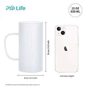 PYD Life Sublimation Glass Blanks Mug Frosted Glass Tumblers 22 OZ Coffee Beer Mugs Cups with Handle for Cricut Mug Press and Tumbler Heat Press 4 Pack