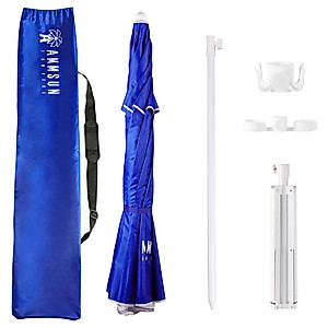 AMMSUN Portable Umbrella with Stand, 6.5ft Sun Shade Umbrella with Stand, Premium Lightweight Standing Umbrella for Sporting Games, Instant Sun Protection Patio Umbrella, Easy to Carry, Blue