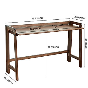 Solid Wood Folding Desk Mid Century Modern Desk, 47'' Foldable Writing Computer Desk for Home Office, Simple Study Makeup Workstation, Wooden Study Office Desk Table for Small Spaces, Walnut Color
