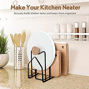 Yummy Sam Pot Pan Lid Organizer Cutting Chopping Boards Rack Pantry Cabinet Stainless Steel Kitchen Counter Cookware Storage Stand Countertop Spoon Dish Rest Holder (Black)