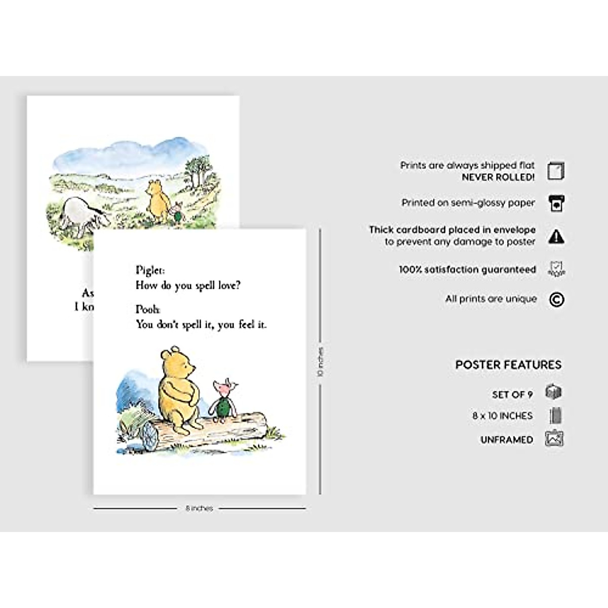 bumbleboo Nistio® Classic Winnie the Pooh Nursery Wall Decor, Winnie the Pooh Print, Winnie the Pooh Playroom Decor, Set of 9 Prints, Piglet, Eeyore, Tigger Nursery Decor, Unframed, 8x10 inches