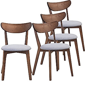 ERGOMASTER Dining Chairs Set of 4 Walnut Wood Dining Room Chairs Kitchen Chairs with Curved Back for Kitchen, Dining Room, Restaurant