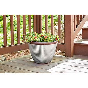 Southern Patio 15" Westlake Indoor/Outdoor Pleated Planter with Drainage Hole, Plug & Galvanized Finish, 19.56 qt. Capacity