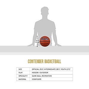 Baden Contender Official Basketball | Durable Indoor-Outdoor Basketball for Youth & Adults, Wide Channel, Natural Orange, 28.5-Inch