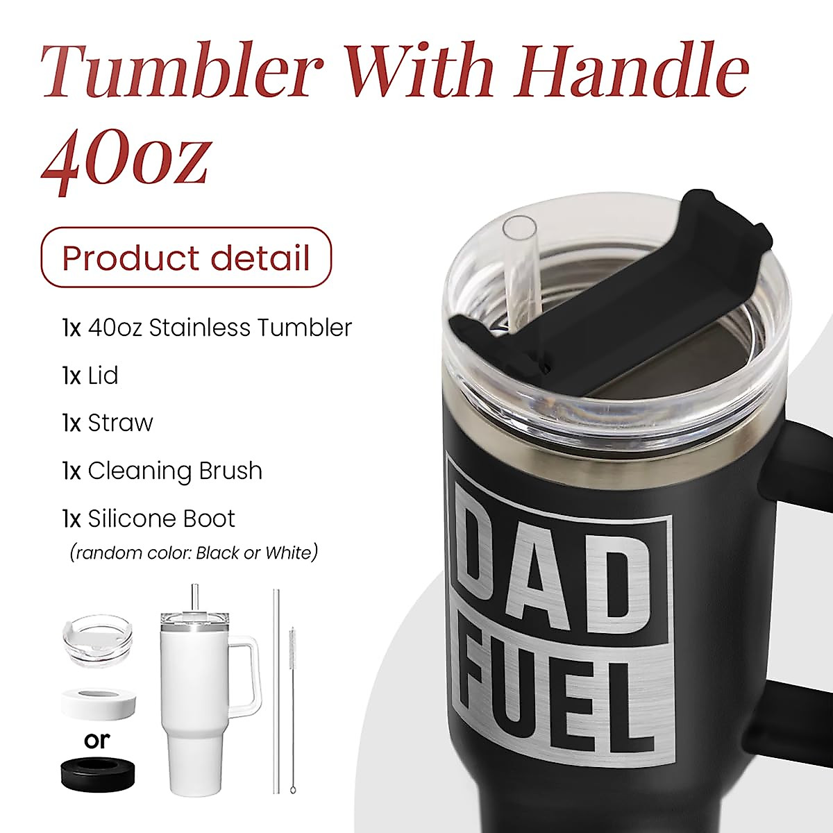 SANDJEST Dad Gifts from Daughter Son, Dad Fuel Tumbler with Handle 40oz, Stainless Steel Insulated Cup Gift Set with Lid & Straw, Coffee Tumblers for Dads Father's Day Birthday Christmas